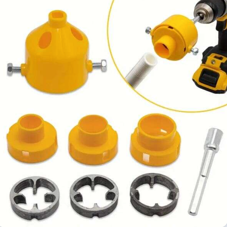 Set 3 filiere pentru filatare tevi platic, PPR, adaptor bormasina (1 ...